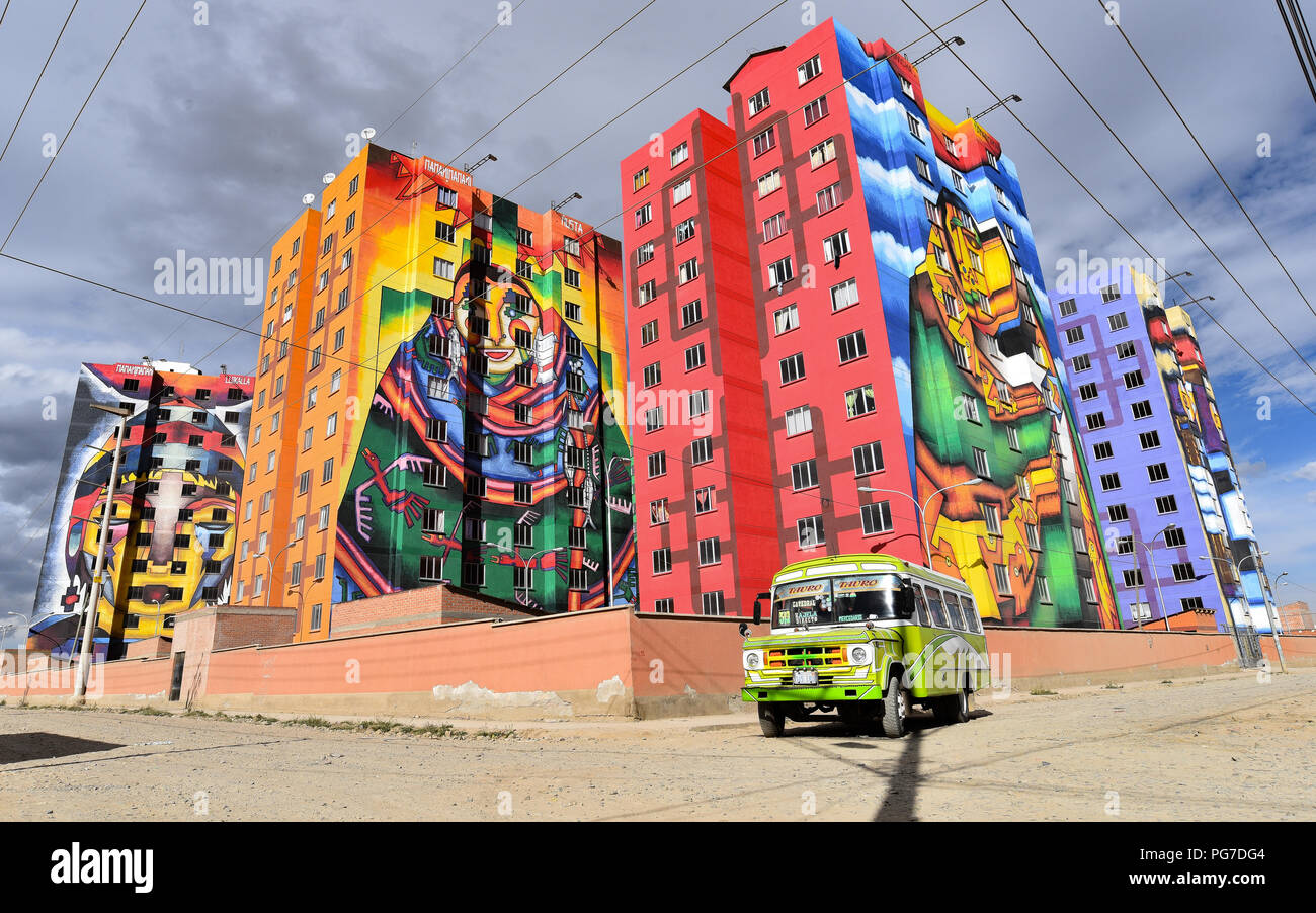 Brightly colored murals painted by Bolivian artist Roberto Mamani ...