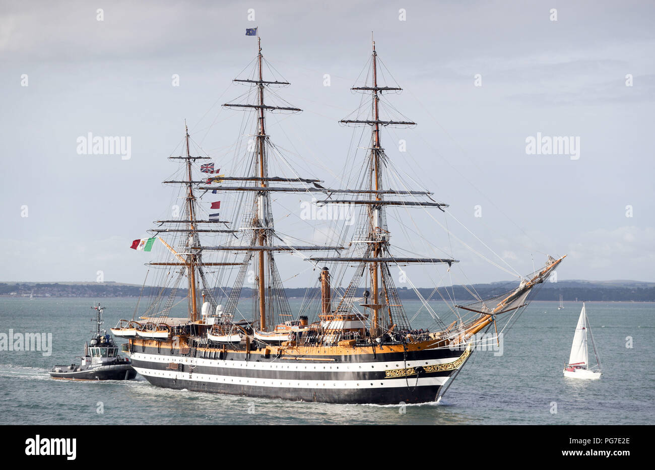 The Italian Navy training ship Amerigo Vespucci arrives into Portsmouth ...