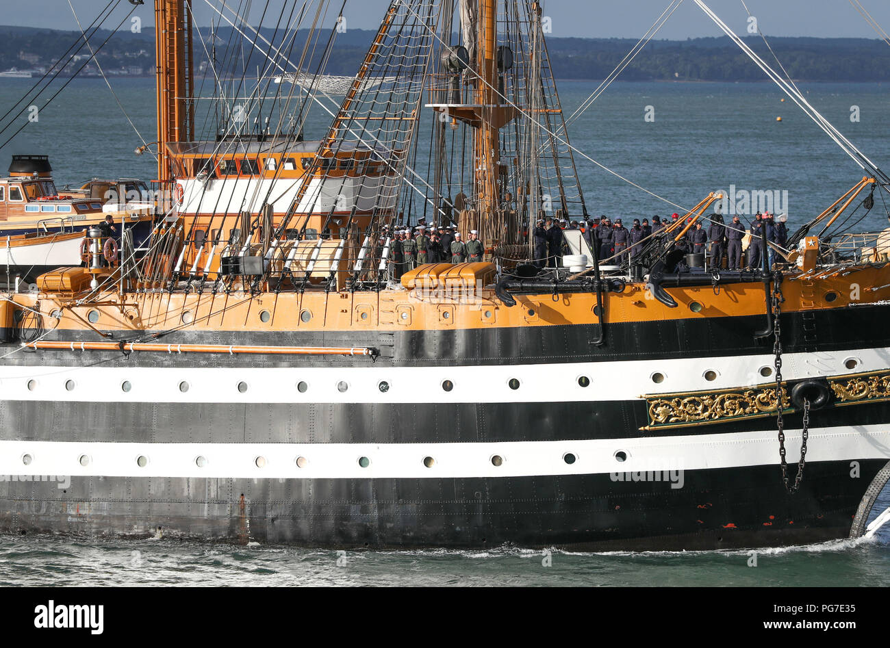 The Italian Navy training ship Amerigo Vespucci arrives into Portsmouth ...