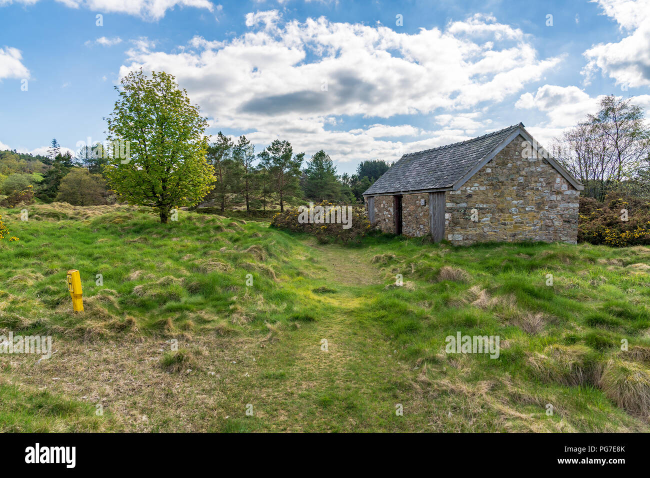 Landscape near The Bog with an old barn, Shropshire, England, UK Stock ...