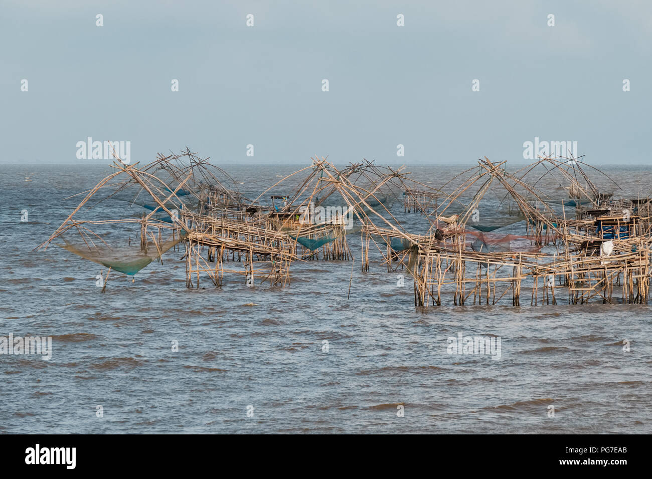 Landscape of fisherman's village in Thailand with a number of fishing ...
