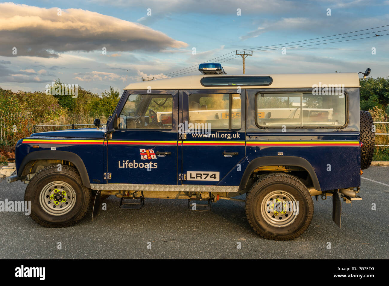 RNLI Land Rover Defender, Greenfield, North Wales Stock Photo - Alamy