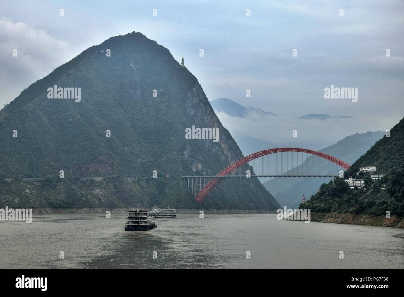 The Wushan Yangtze River Bridge in the Three Gorges of Chongqing in ...