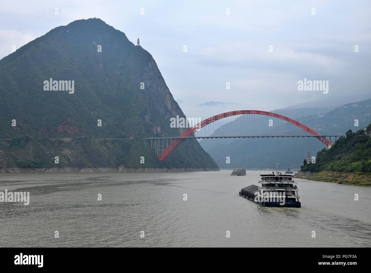 The Wushan Yangtze River Bridge in the Three Gorges of Chongqing in ...