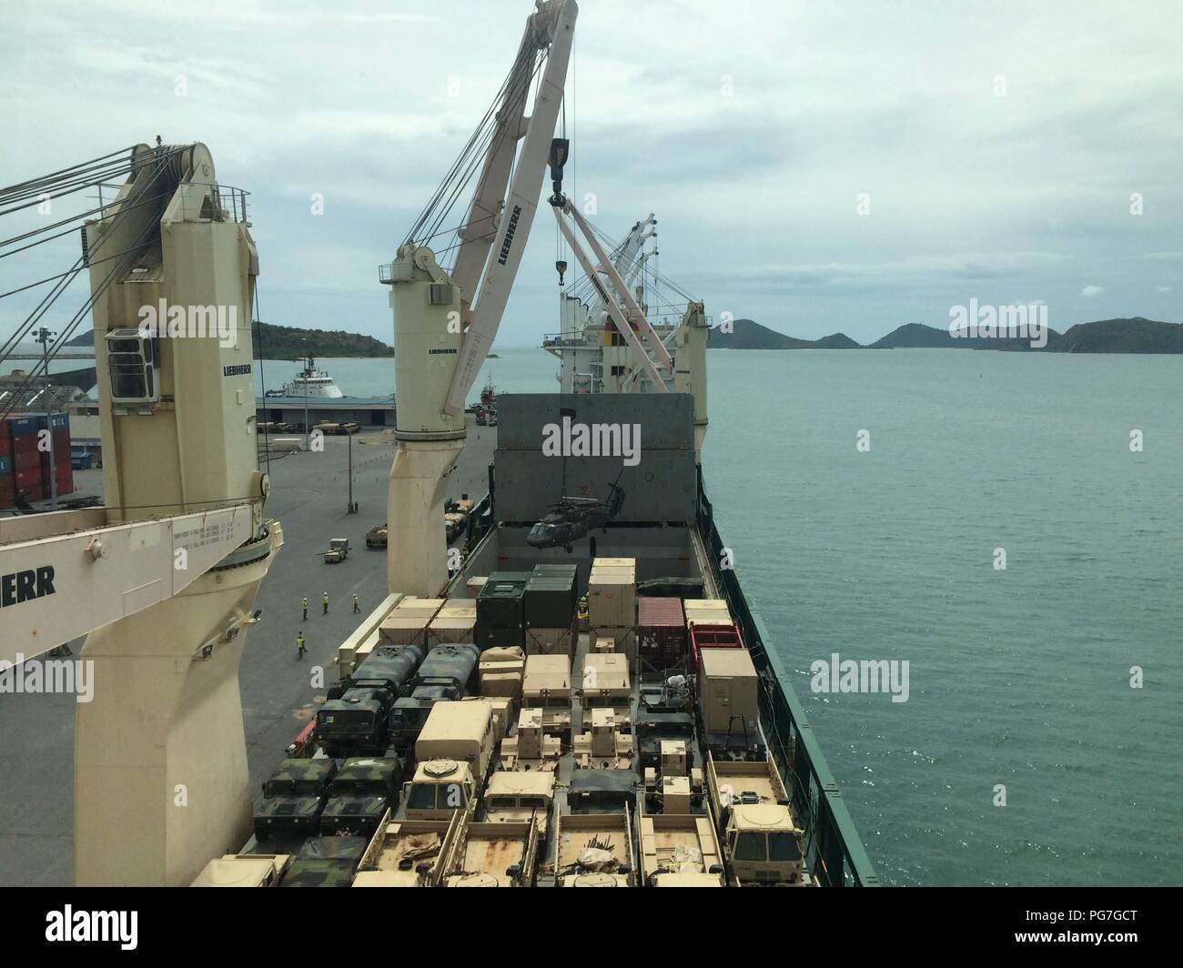 SATTAHIP, Thailand—A UH-60 Black Hawk is raised from Military Sealift ...