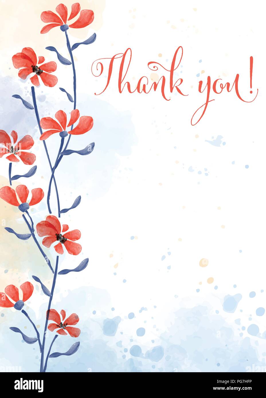 Beautiful watercolor floral card with message " Thank you" , vector ...