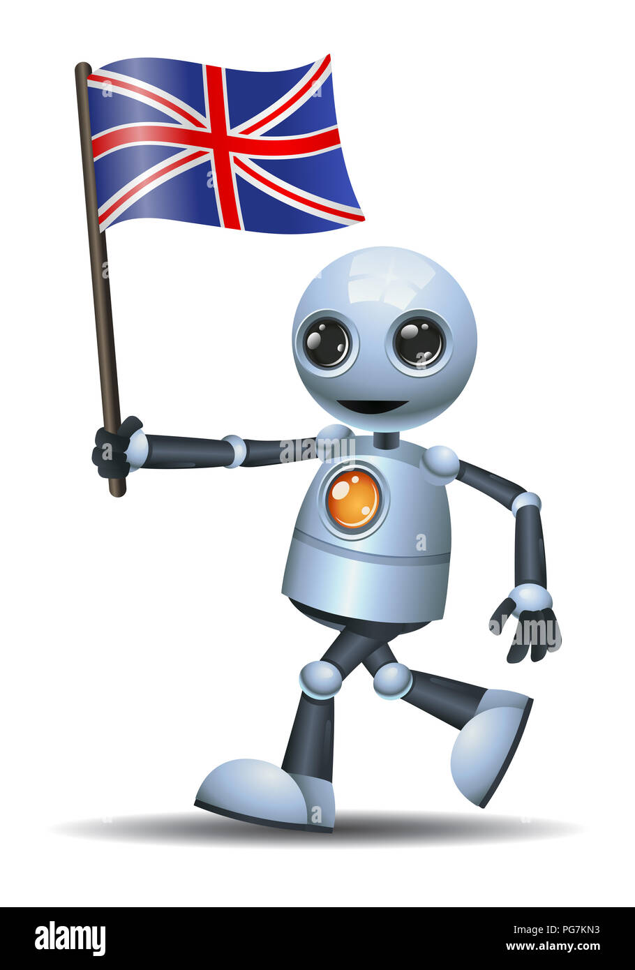illustration of a little robot hold england flag on isolated white ...
