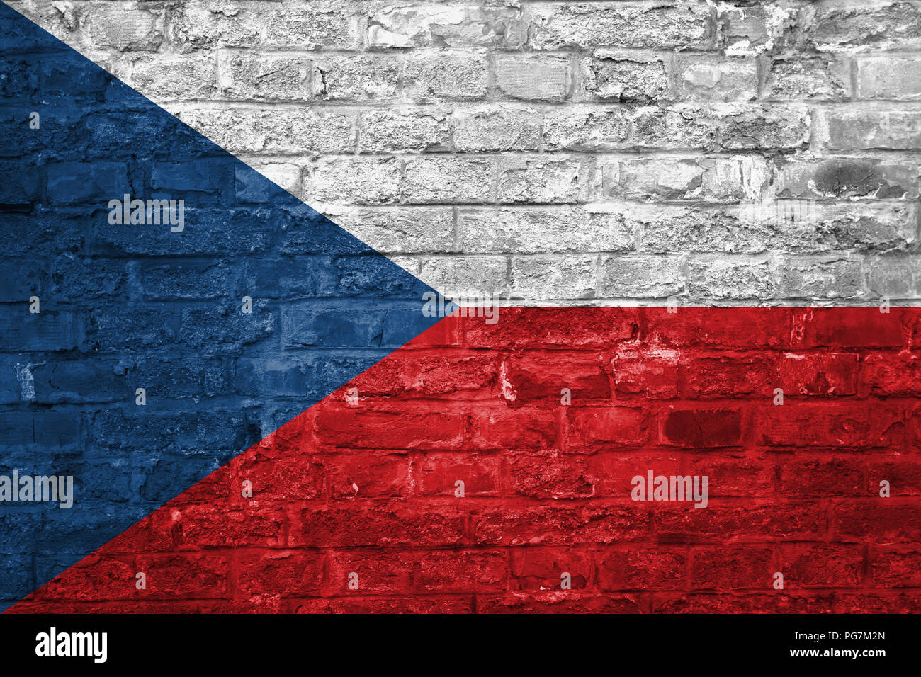 Flag of Czech over an old brick wall background, surface Stock Photo ...