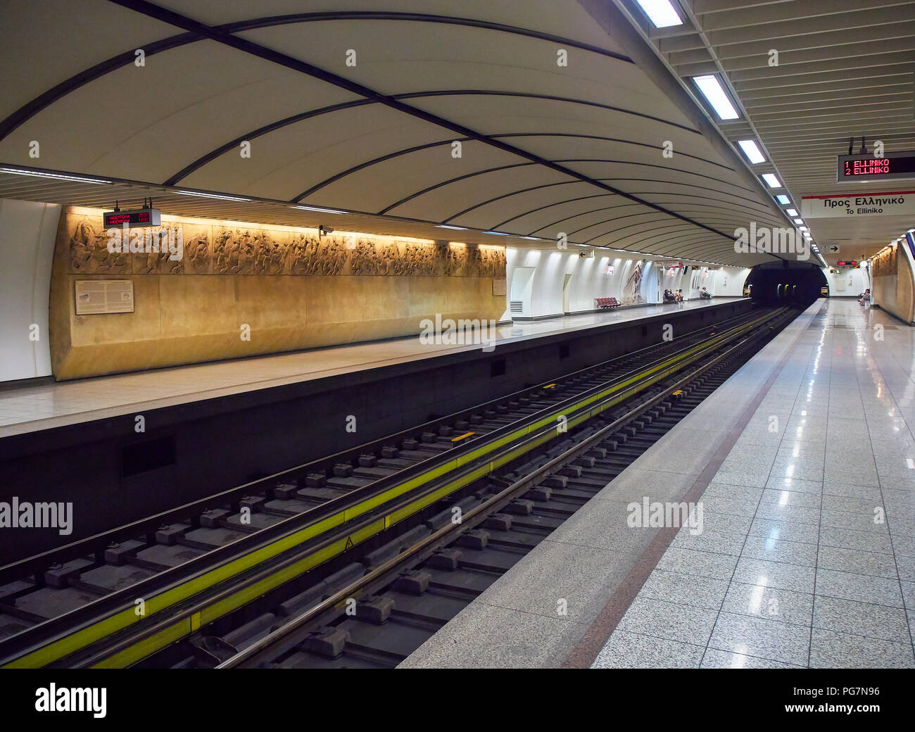 Acropolis Metro station decorated with a reproduction of Elgin Marbles ...