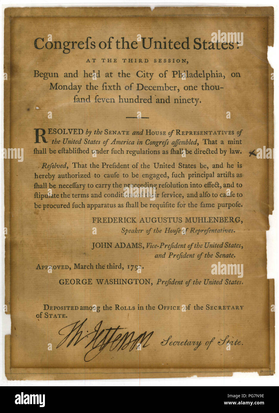 Congressional Resolution to Establish a United States Mint Stock Photo ...