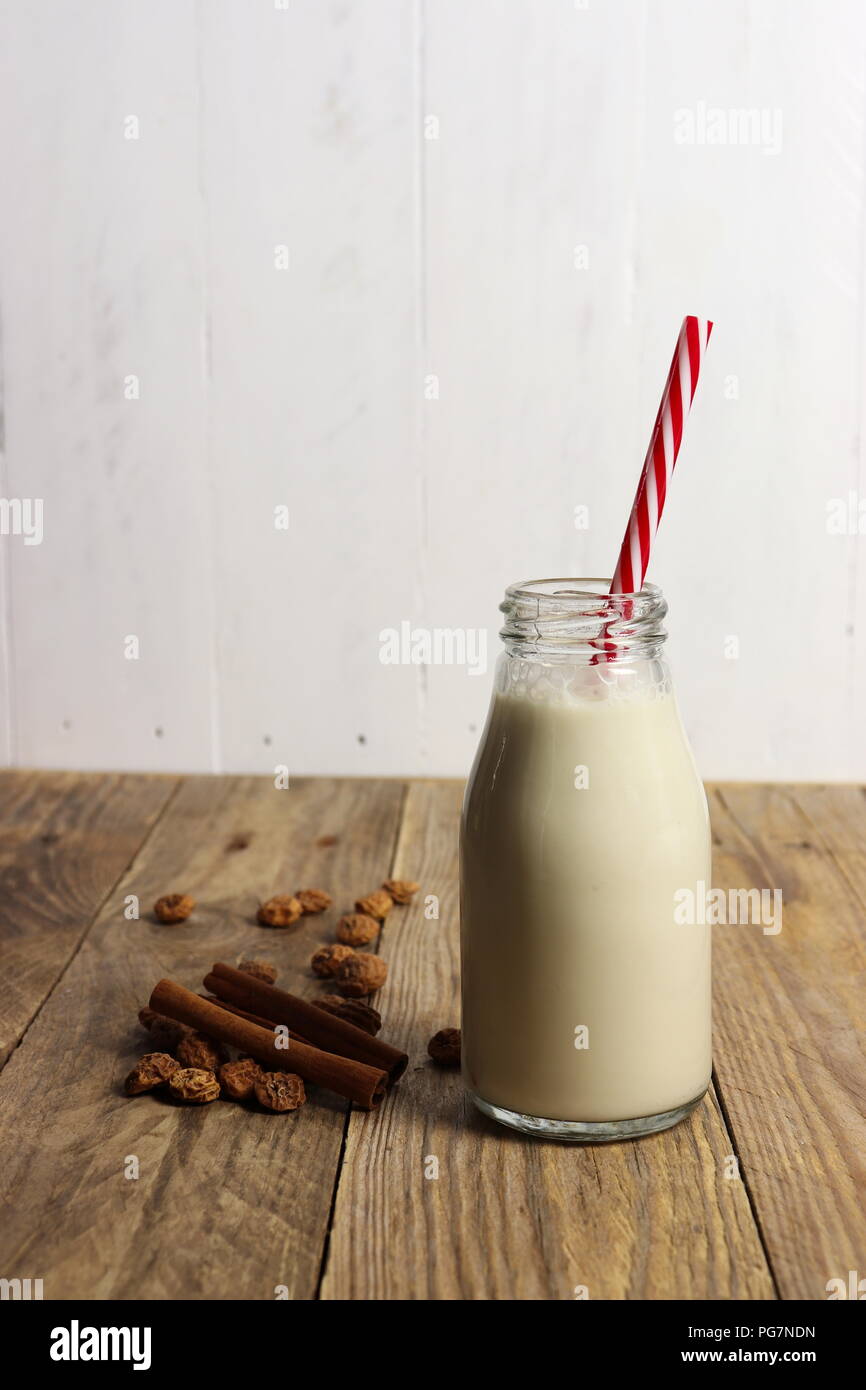 Traditional Spanish horchata made of tiger nuts, non-dairy milk, in a ...