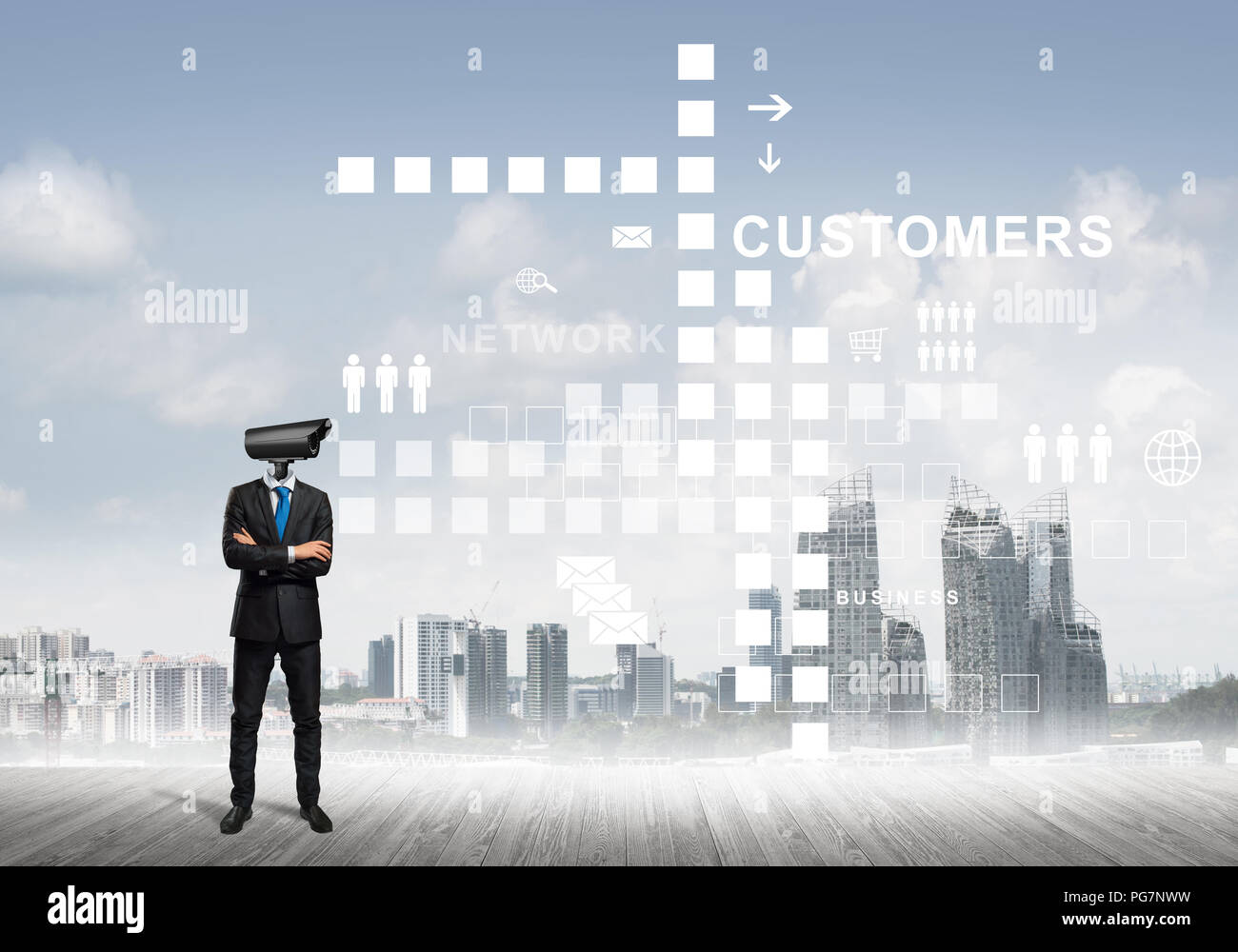 Concept of security and privacy protection with camera headed man Stock ...