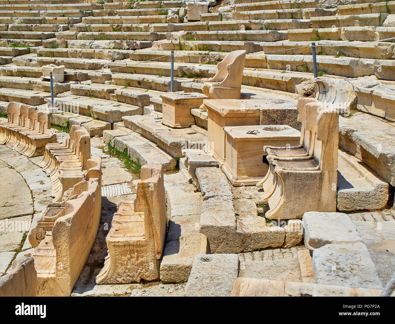 Marble thrones of the Theatre of Dionysus Eleuthereus. Acropolis of ...