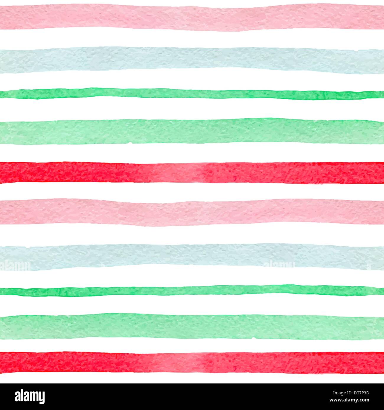 Watercolor striped seamless pattern with green and red lines on a white ...