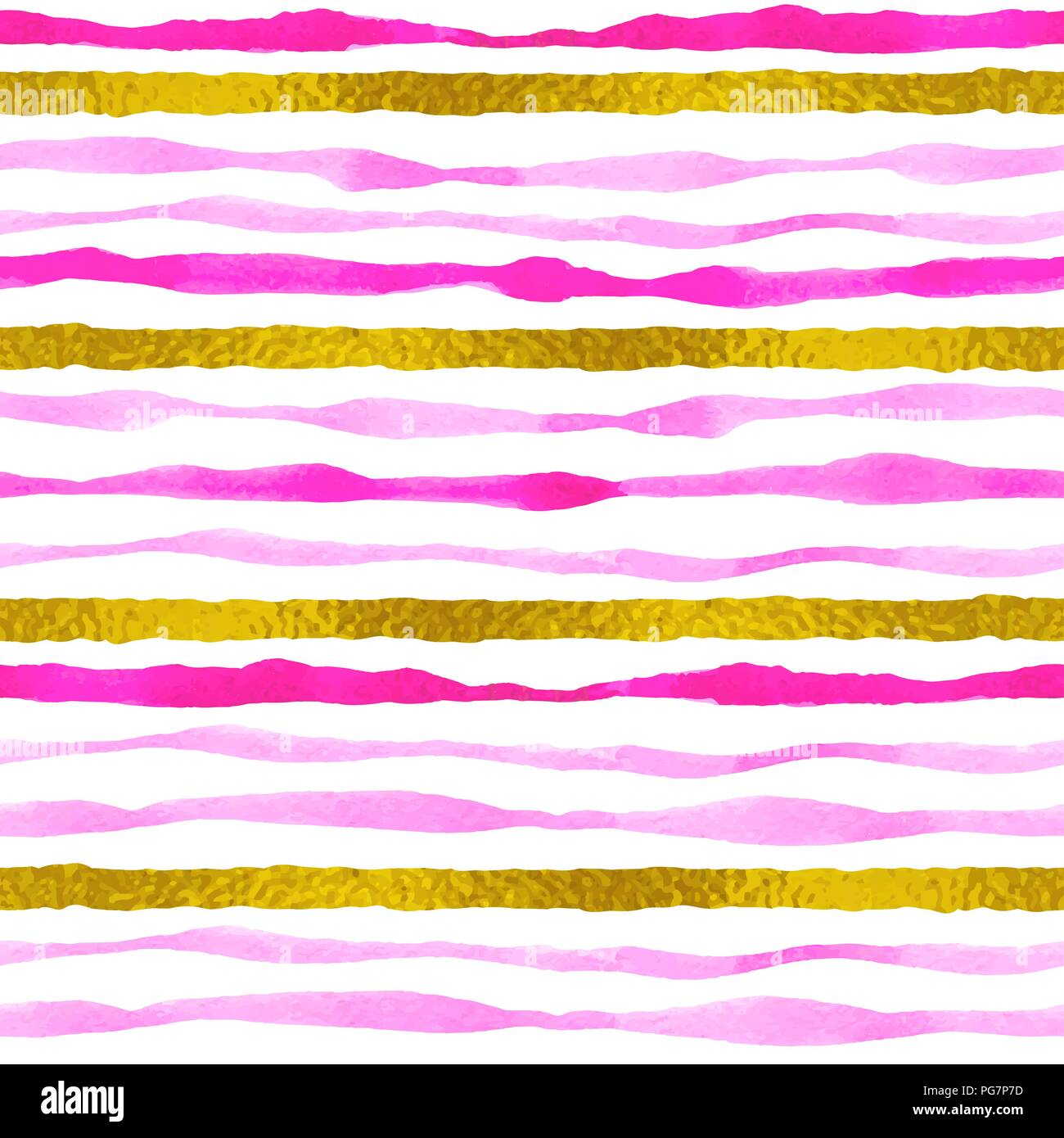 Pink and golden striped watercolor seamless pattern with wavy lines ...