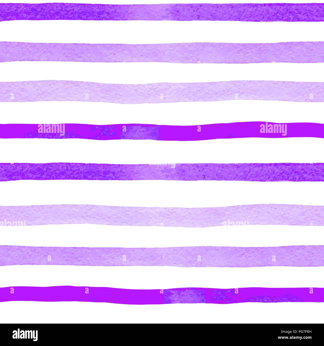 Watercolor striped seamless pattern with bright violet lines on a white ...