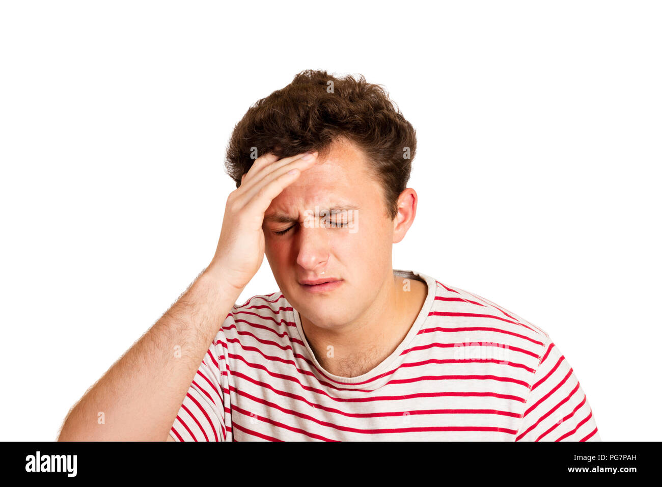 desperate crying man with hand in hair. emotional man isolated on white ...