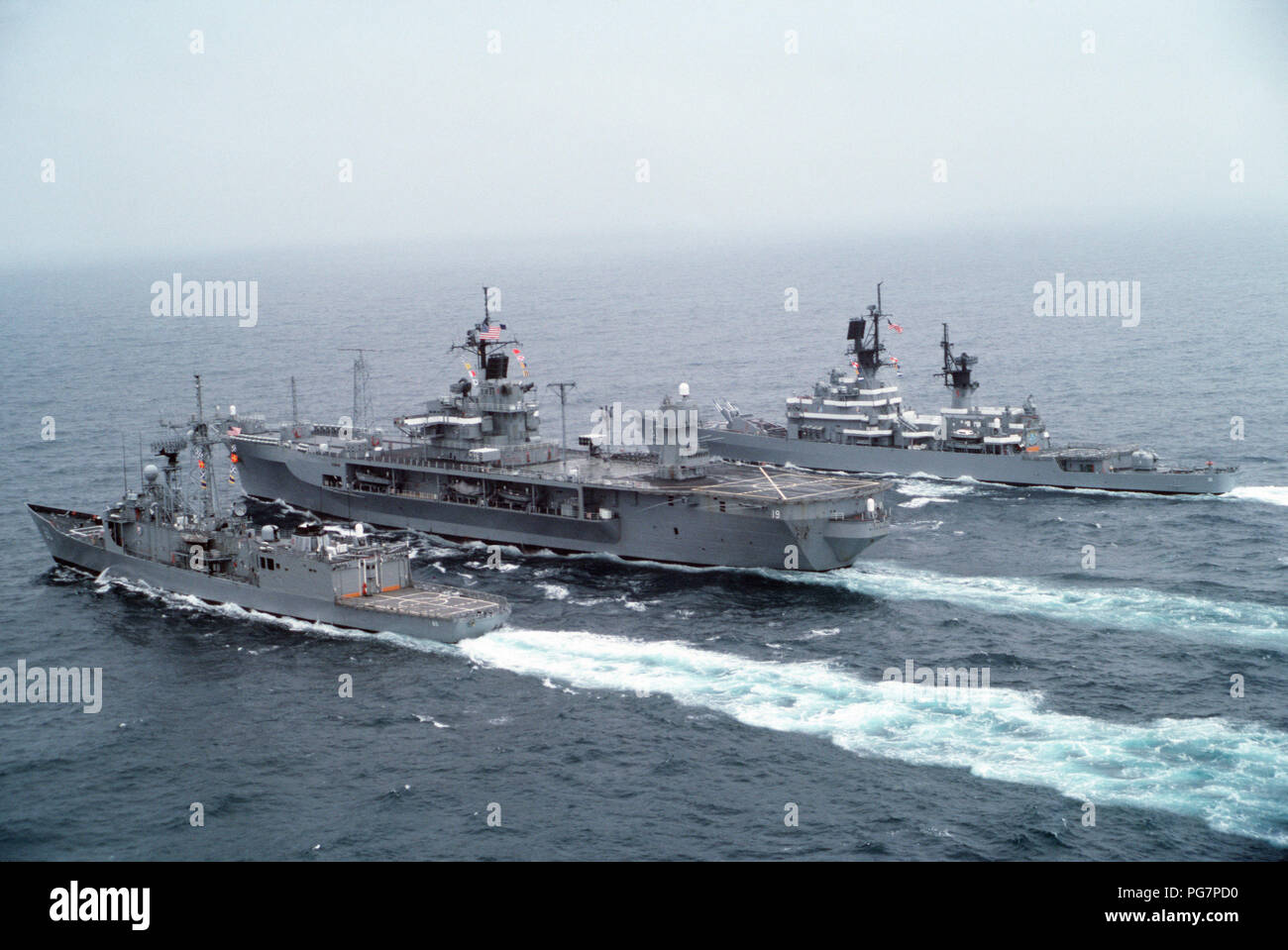A port quarter view of the US Navy (USN) USS BLUE RIDGE (LCC 19 ...