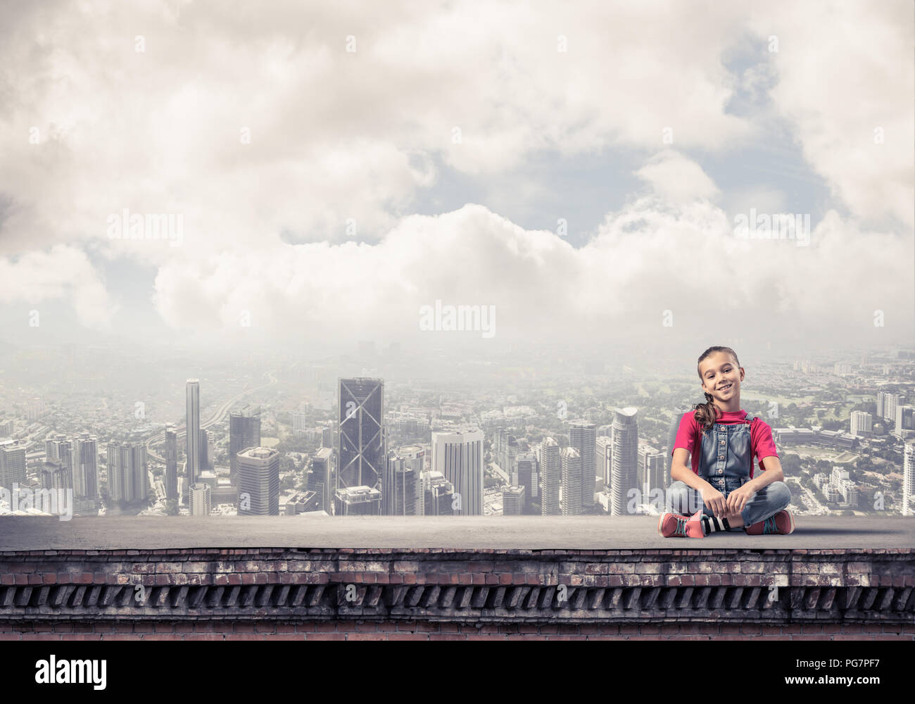 Concept of careless happy childhood with girl of school age smil Stock ...