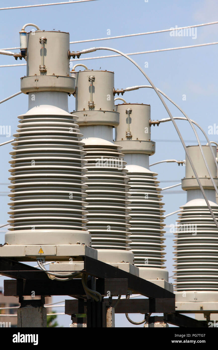 part of high-voltage substation with switches and disconnectors and ...