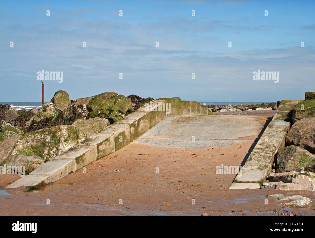 A pedestrian ramp in the sea defences on Rossall beach Stock Photo - Alamy