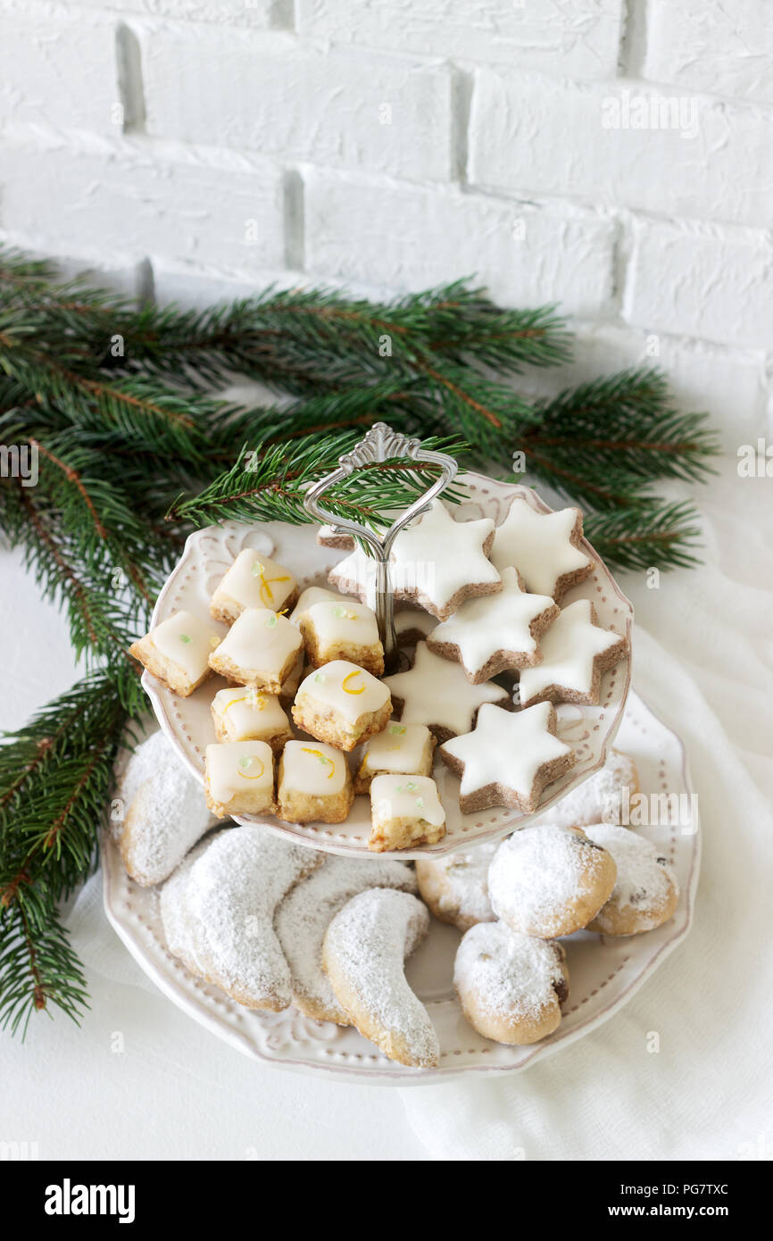 Festive cookies assorted vanilla crescents, cinnamon stars ...