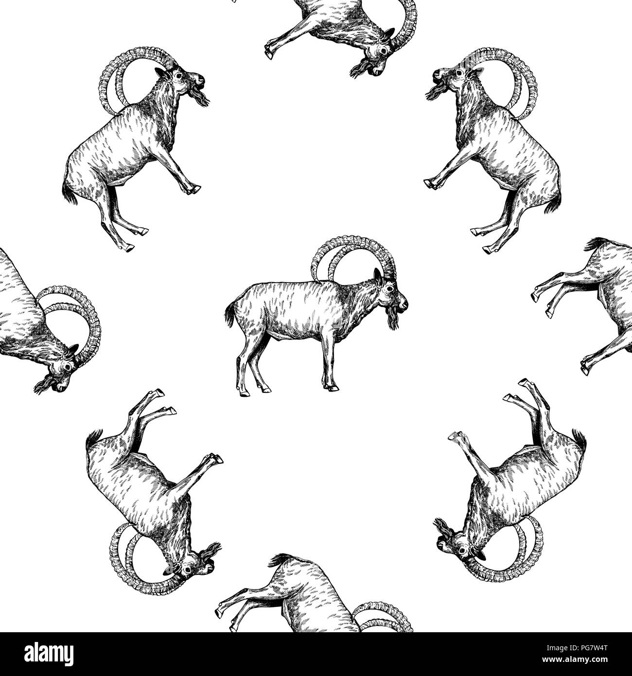 Seamless pattern of hand drawn sketch style mountain goats isolated on ...