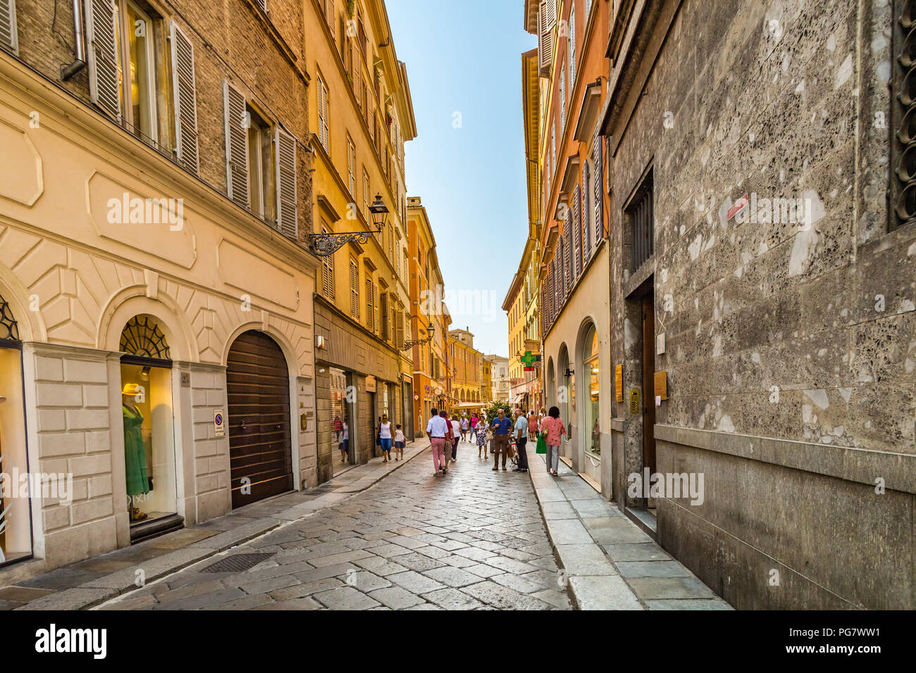 PARMA, ITALY – AUGUST 23, 2018: Tourists are walking and enjoying the ...