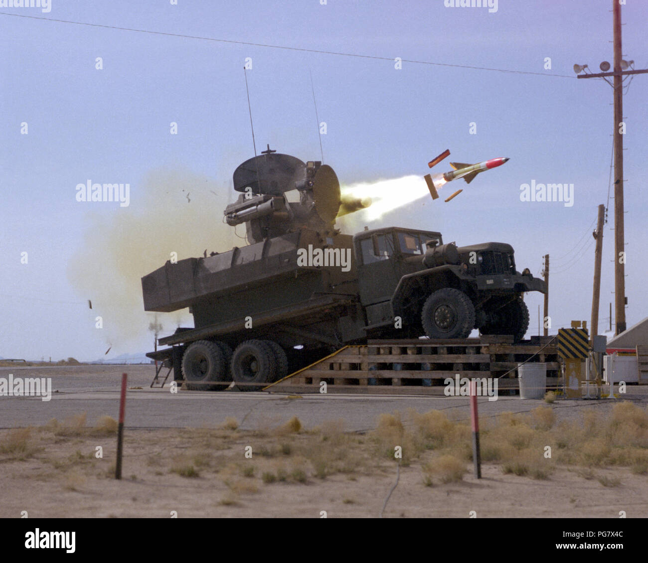 A missile is fired from a Roland low-altitude surface-to-air missile ...