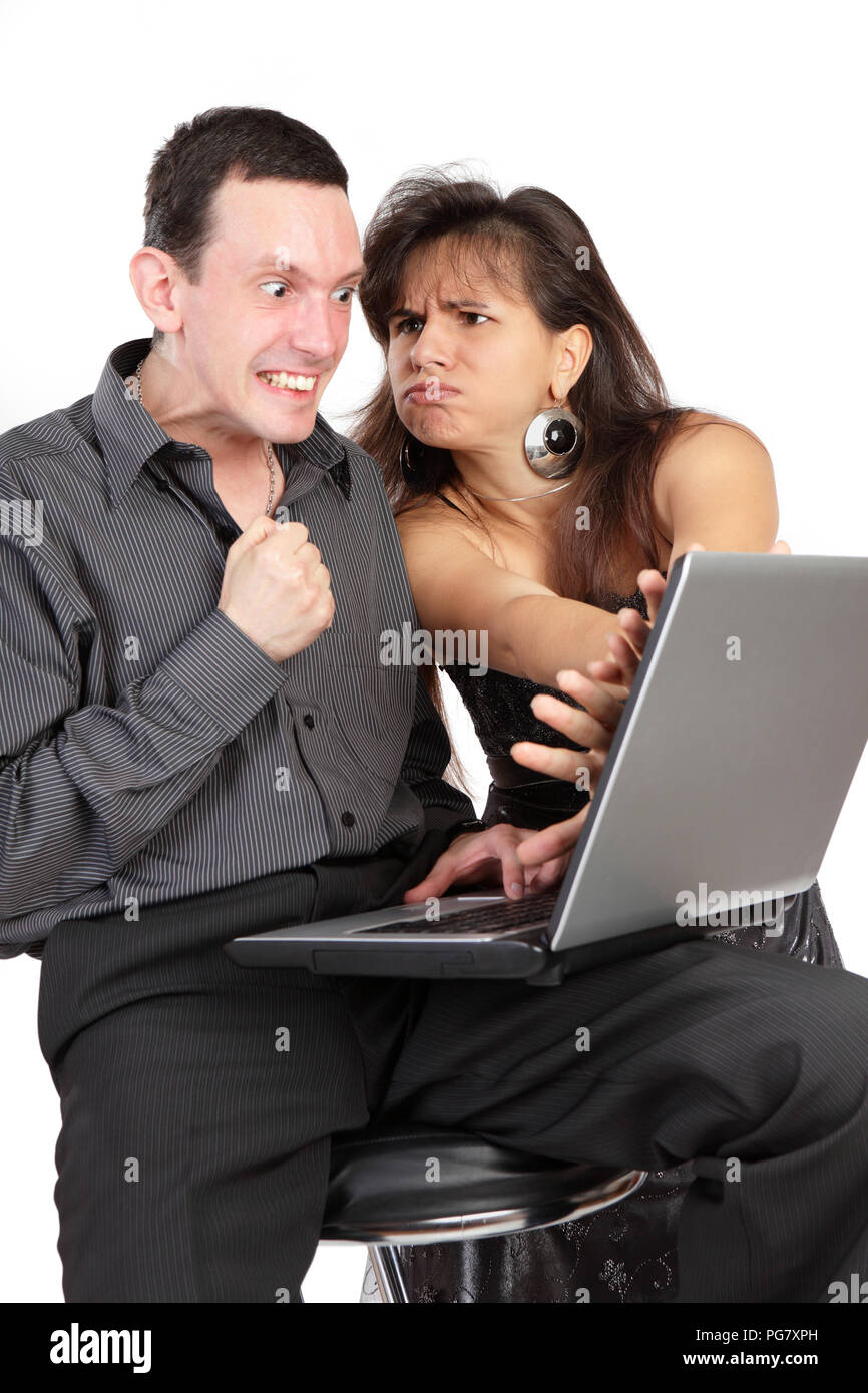 The guy and girl with the laptop isolated on a white background Stock ...