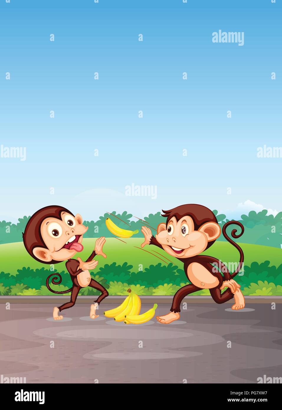 Two Cartoon Monkeys With Bananas