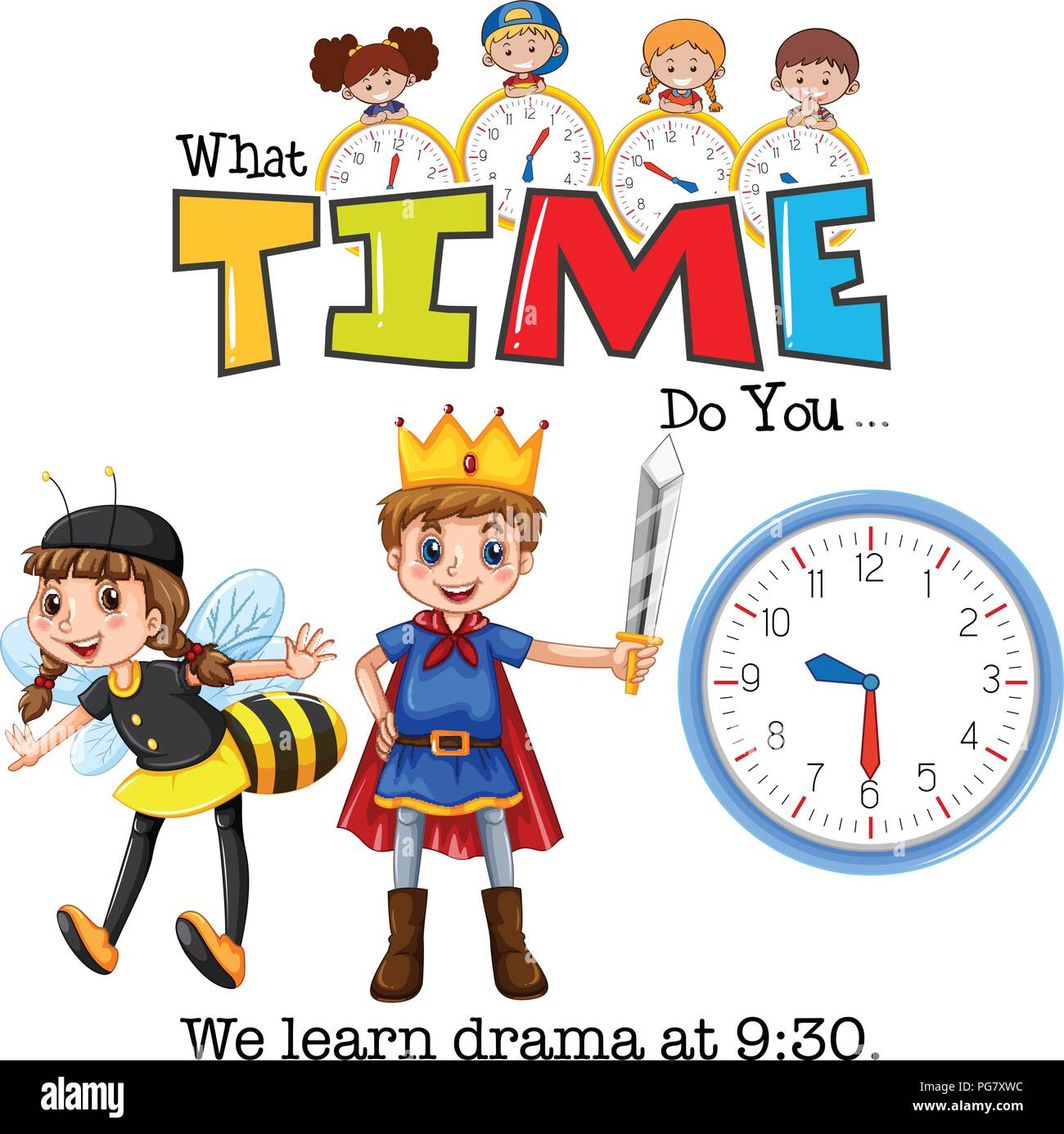 Students learn drama at 9:30 illustration Stock Vector Image & Art - Alamy