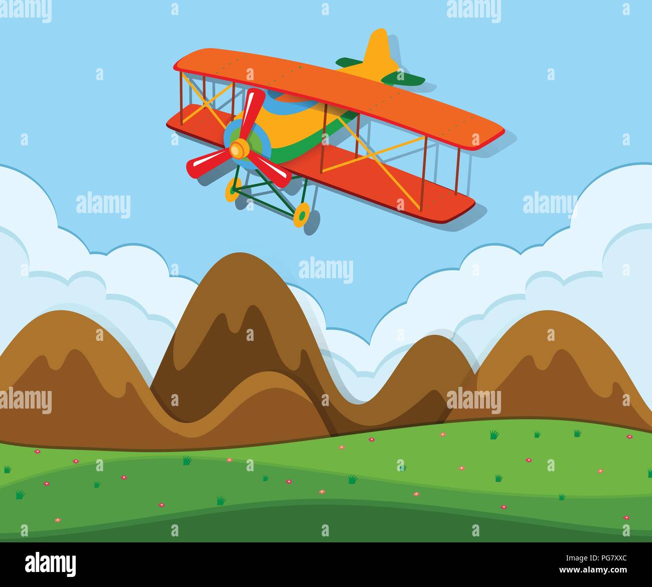 An airplane flying above the ground illustration Stock Vector Image ...