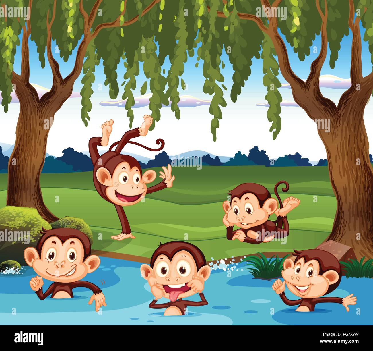 Monkey playing in nature illustration Stock Vector Image & Art - Alamy