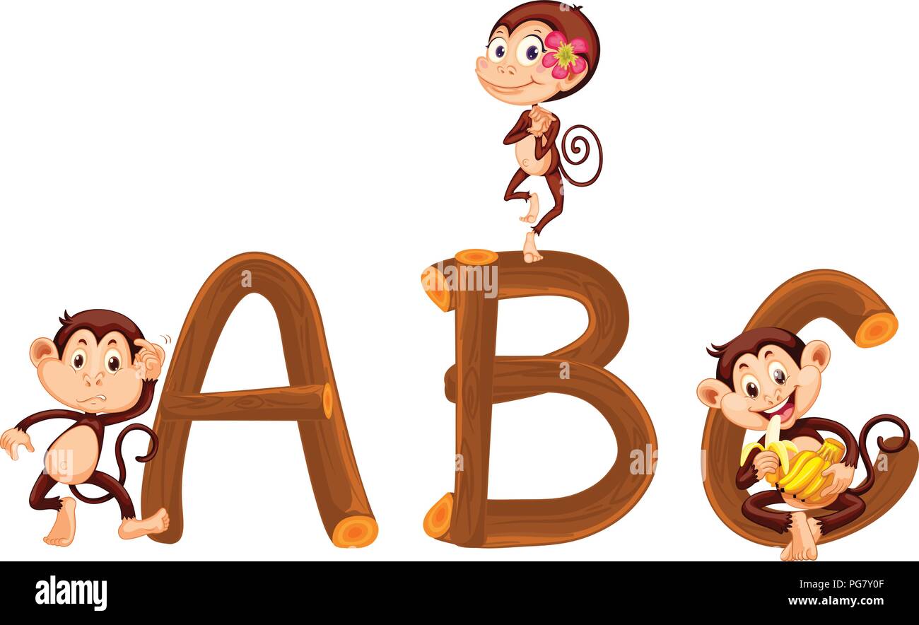 Cute monkey and wooden alphabet illustration Stock Vector Image & Art ...