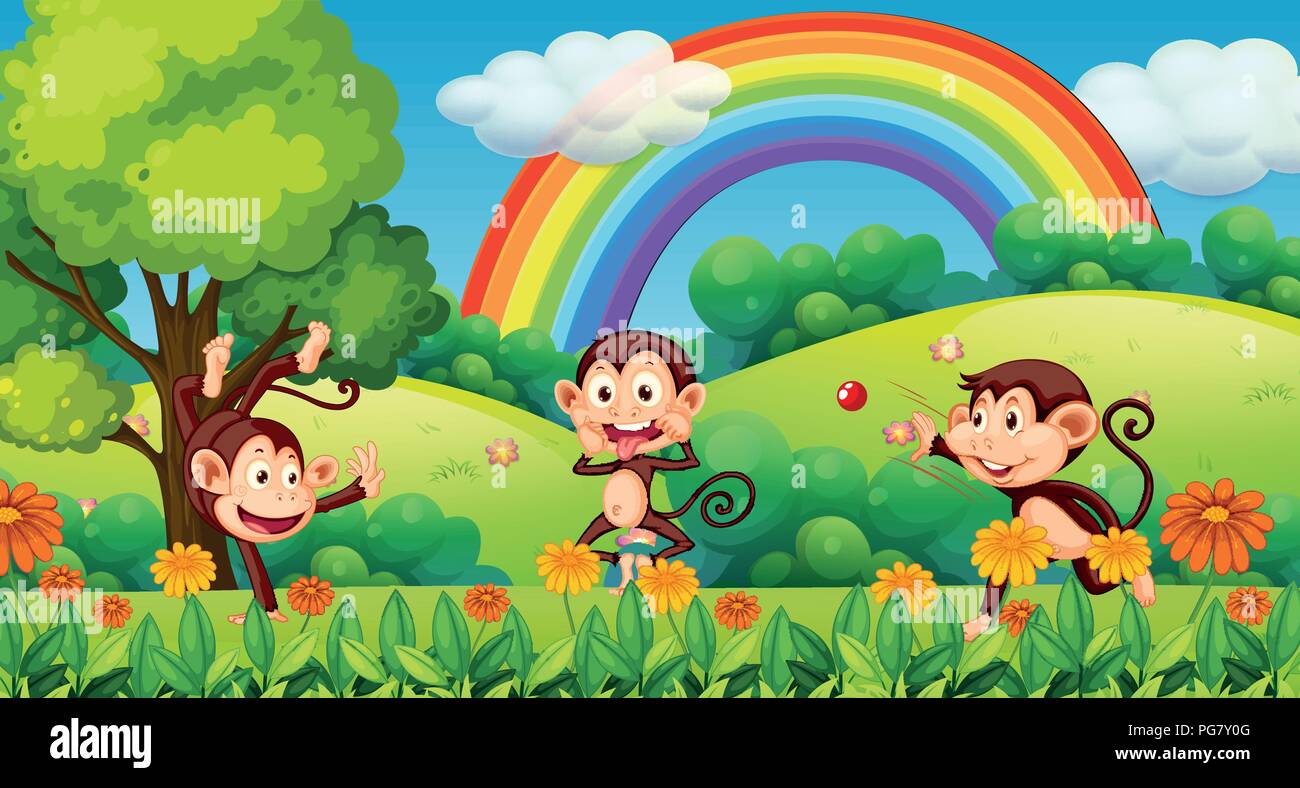 Cartoon happy monkey in forest Stock Vector Images - Alamy