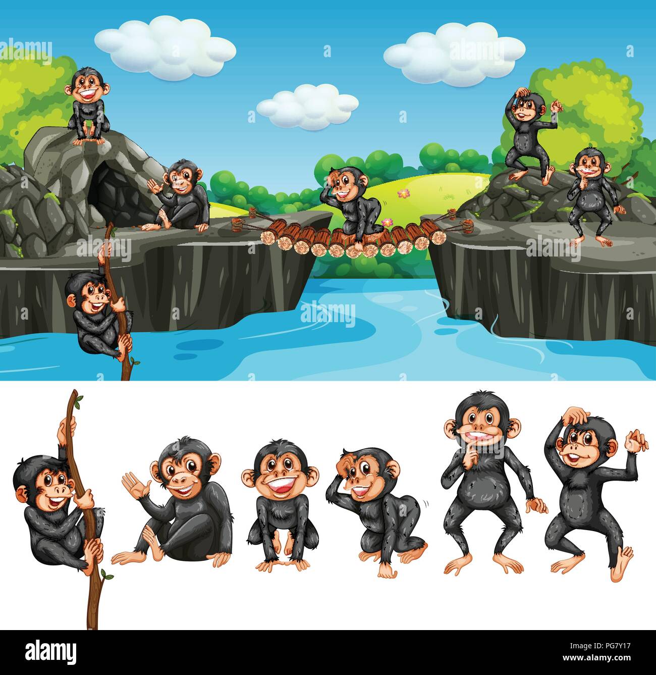 Baby ape in cave illustration Stock Vector Image & Art - Alamy