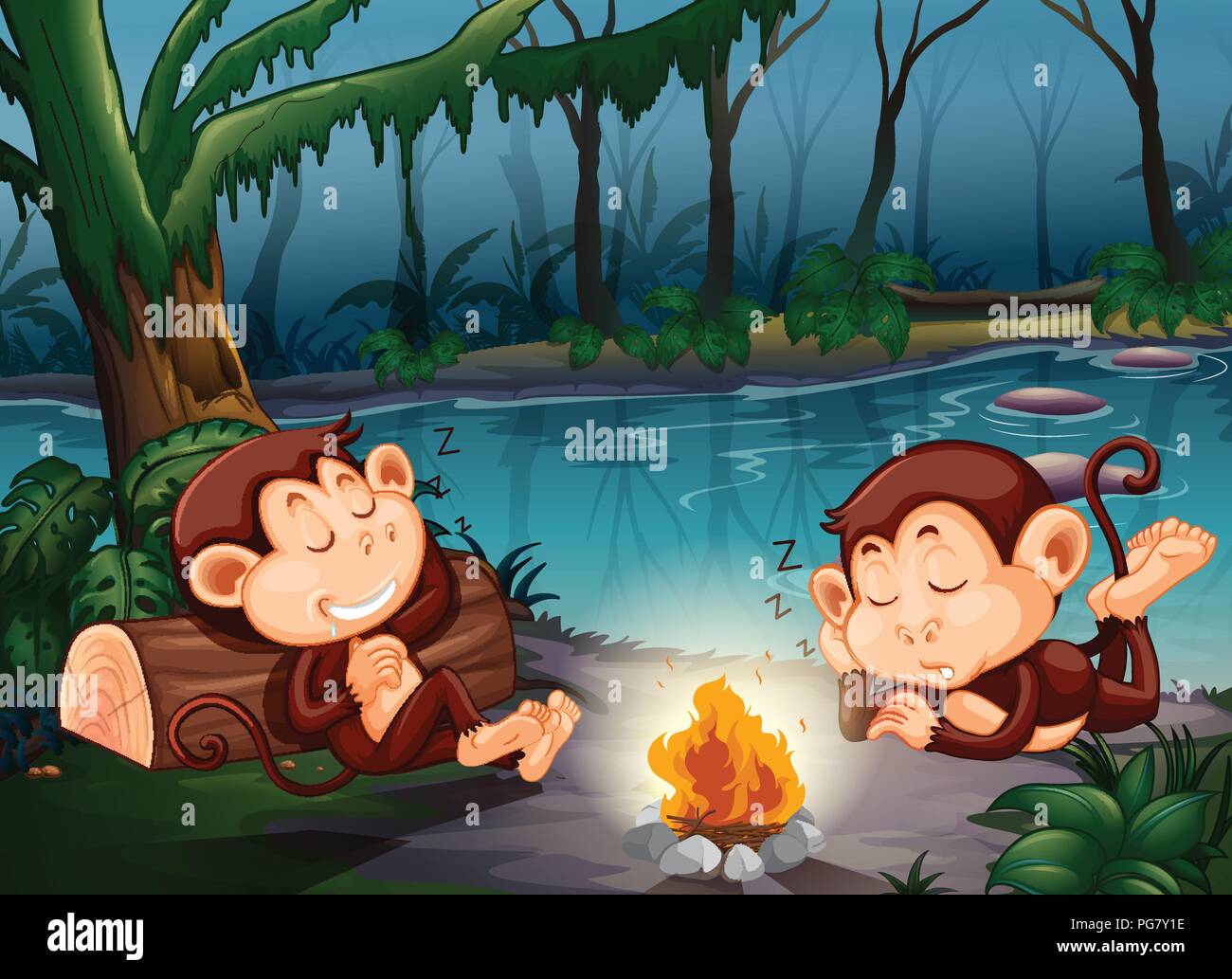 Monkey sleeping in the forest illustration Stock Vector Image & Art - Alamy