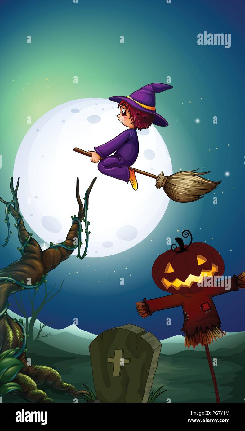 A witch riding bloom at night illustration Stock Vector Image & Art - Alamy