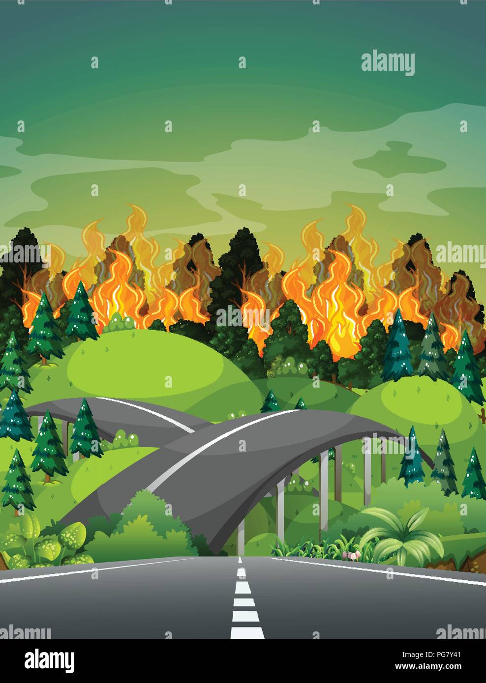 Road near wildfire forest illustration Stock Vector Image & Art - Alamy
