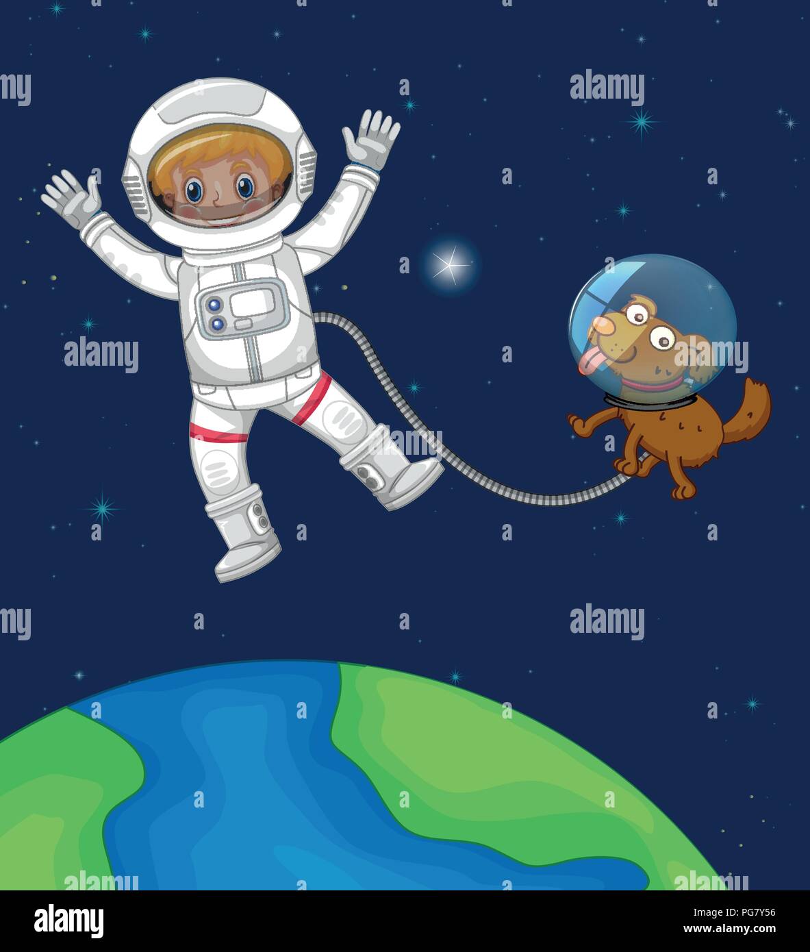 Astronaut and dog travel in space illustration Stock Vector Image & Art ...