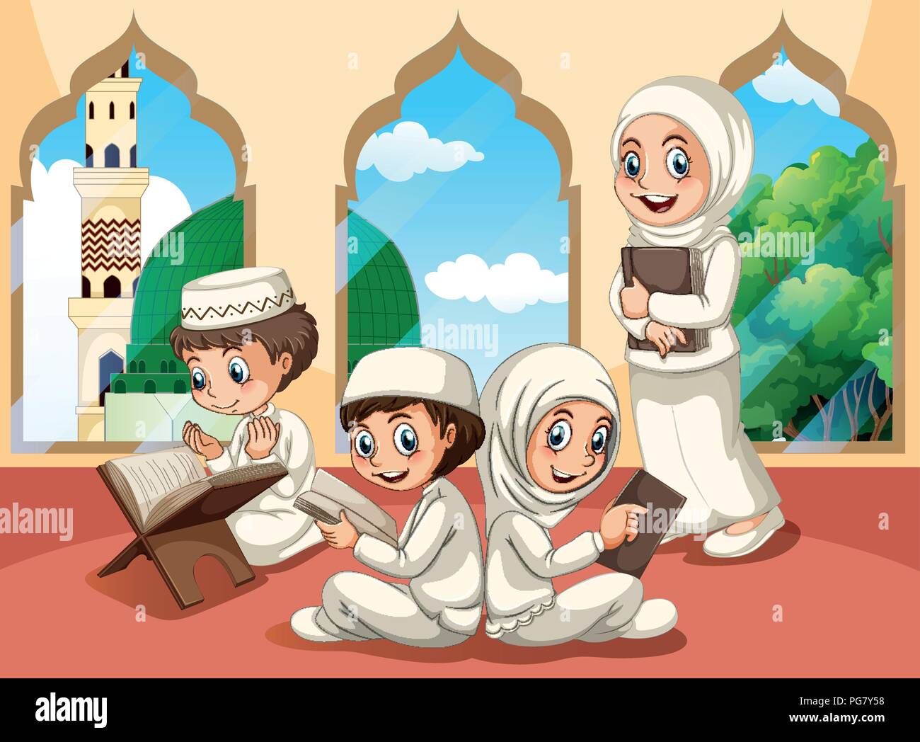 Group of muslim children at mosque illustration Stock Vector Image ...
