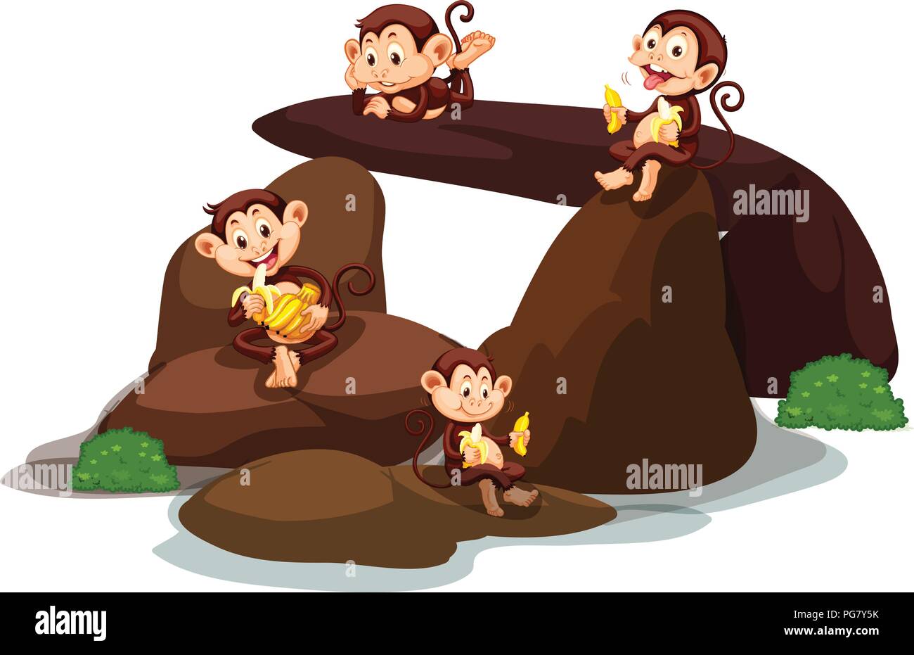 Cute monkey cartoon eating banana hi-res stock photography and images - Alamy