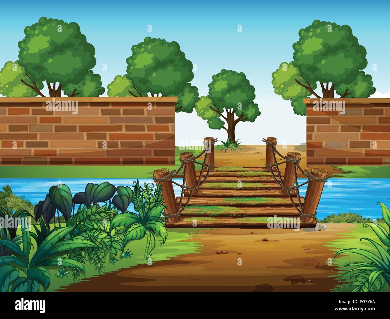 A wooden bridge in the park illustration Stock Vector Image & Art - Alamy