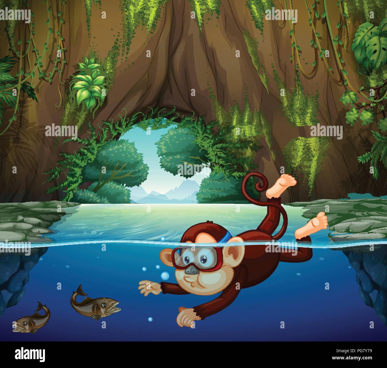 A monkey diving in the river illustration Stock Vector Image & Art - Alamy