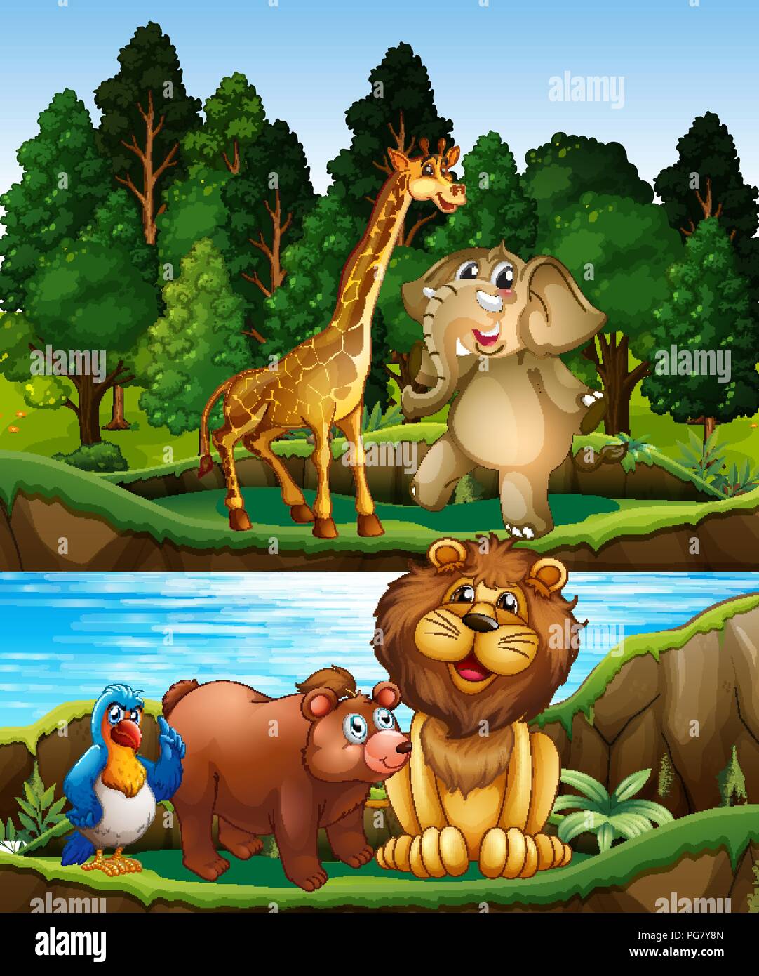 Wild animals at the river illustration Stock Vector Image & Art - Alamy