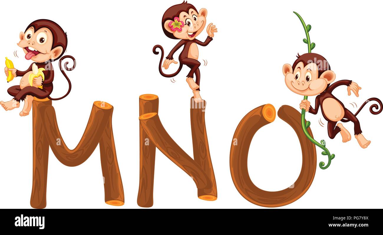 Monkey and wooden alphabet illustration Stock Vector Image & Art - Alamy