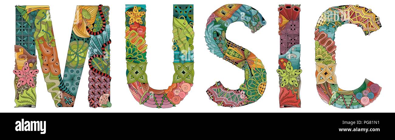 Word music. Vector decorative zentangle object for decoration Stock ...