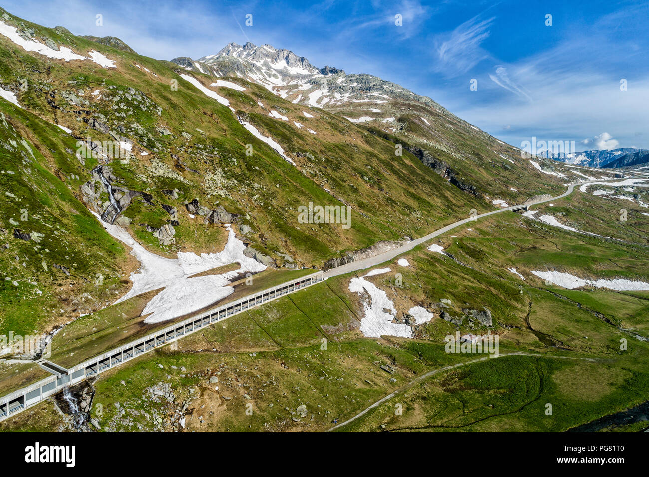 Switzerland, Canton of Uri, Tremola, Aerial view of Gotthard Pass ...