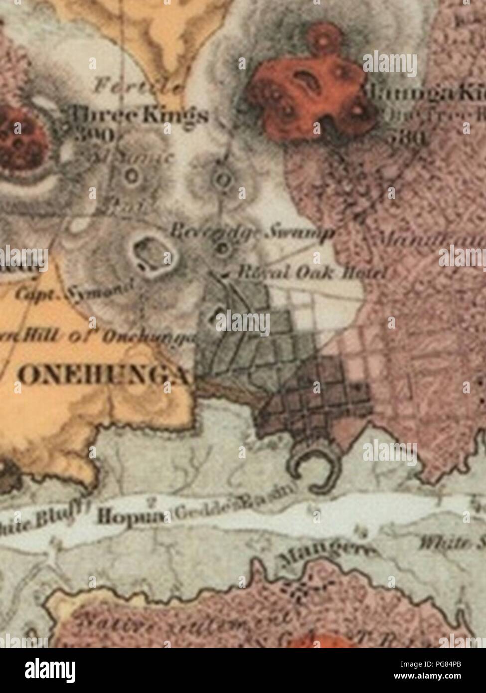 AucklandMapHochstetter1859 - Onehunga crop Stock Photo - Alamy